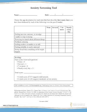 Fillable Online Anxiety Screening Tool Fax Email Print - pdfFiller