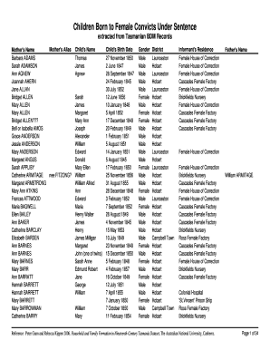 Fillable Online femaleconvicts org Children Born to Female Convicts ...