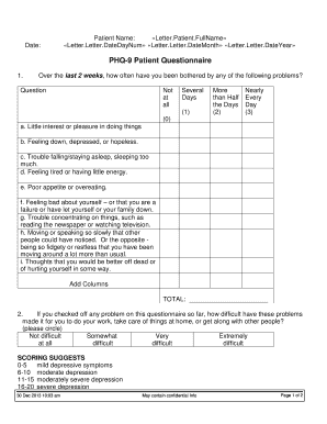 Fillable Online intrahealth PHQ-9 Patient Questionnaire - intrahealth ...