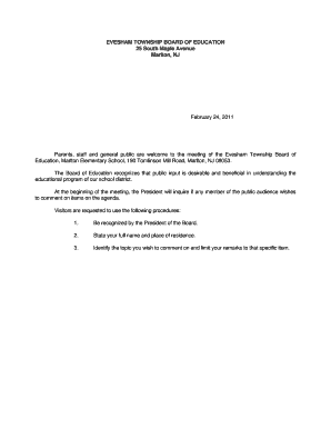 Fillable Online Education, Marlton Elementary School, 190 Tomlinson ...