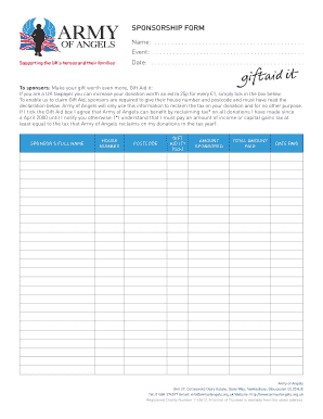 Fillable Online SPONSORSHIP FORM - Army Of Angels Fax Email Print ...
