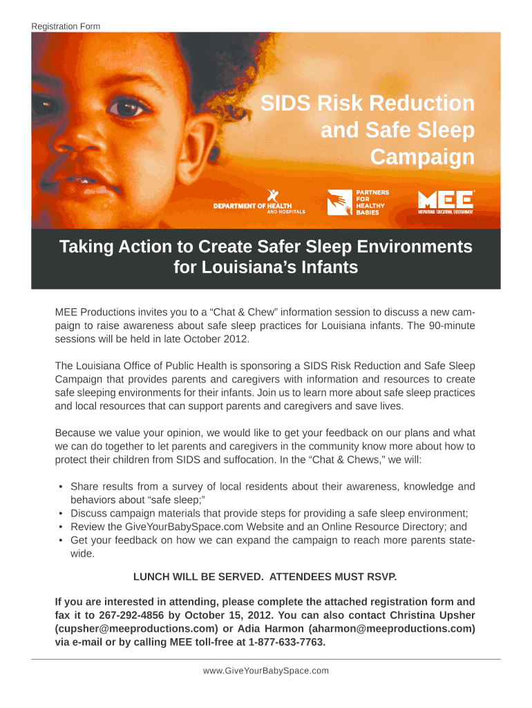 Fillable Online SIDS Risk Reduction and Safe Sleep Campaign - Give Your ...