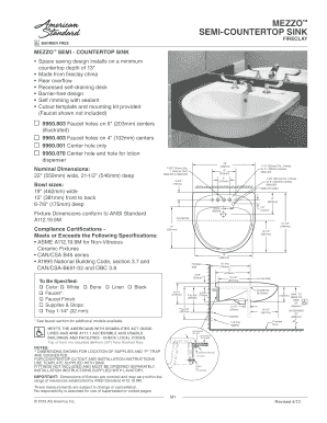 Fillable Online MEZZO SEMI-COUNTERTOP SINK - American Standard... Fax ...