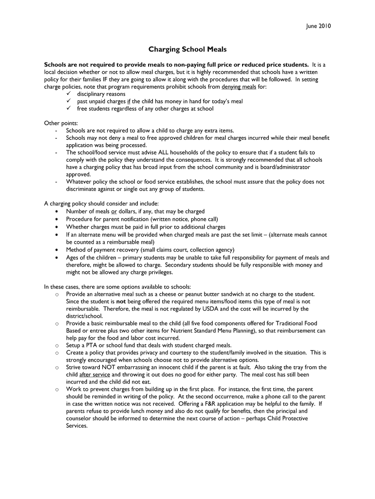 Fillable Online Charging School Meals Fax Email Print - pdfFiller