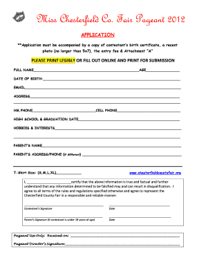 Fillable Online chesterfieldcountyfair Pageant Application ...