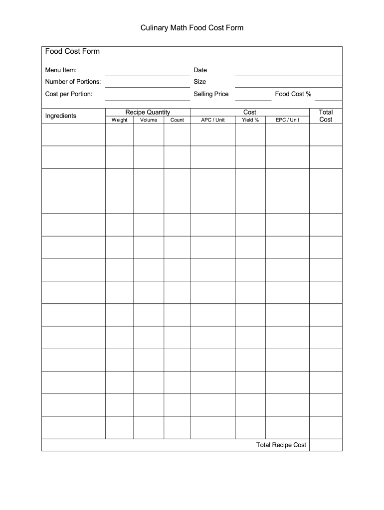 Food Cost Formula Pdf Fill Online Printable Fillable Blank PdfFiller
