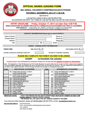 Fillable Online lgsrecreation 2014 Parade Official Bands Judging Form ...