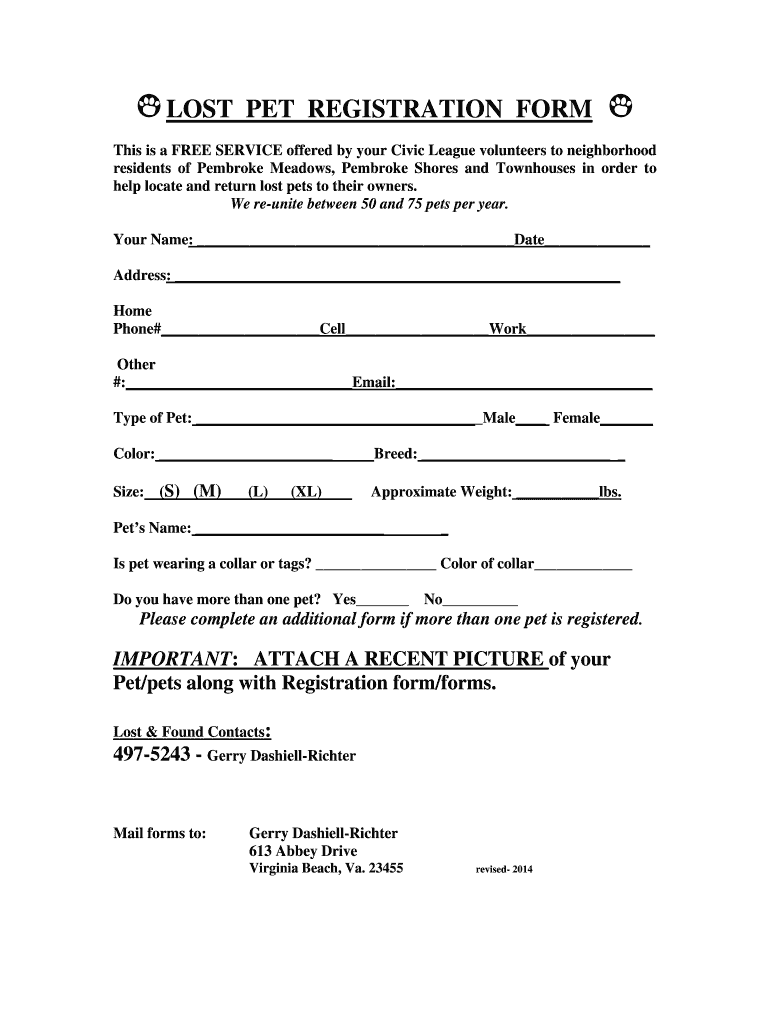 Fillable Online bcsthome LOST PET REGISTRATION FORM - Bcsthome.net Fax ...