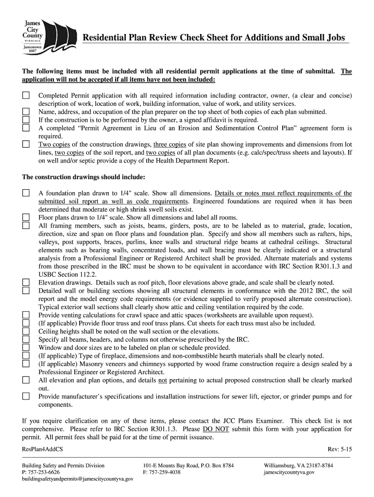 Fillable Online Residential Plan Review Check Sheet for Additions ...