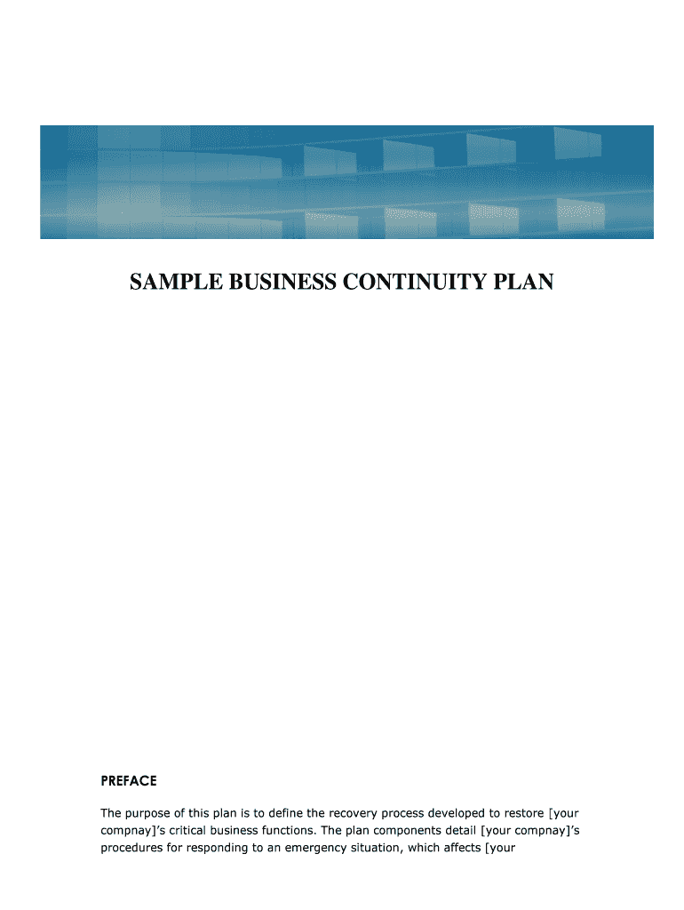 Fillable Online SAMPLE BUSINESS CONTINUITY PLAN - Kapnick Insurance ...