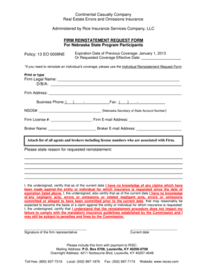 Fillable Online FIRM REINSTATEMENT REQUEST FORM For Nebraska ... - RISCEO Fax Email Print ...