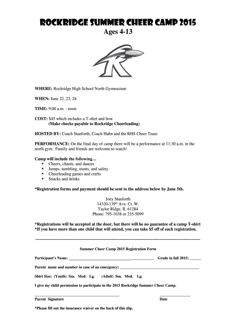Fillable Online rockridgeschools A Youth Cheerleading Summer Camp form ...