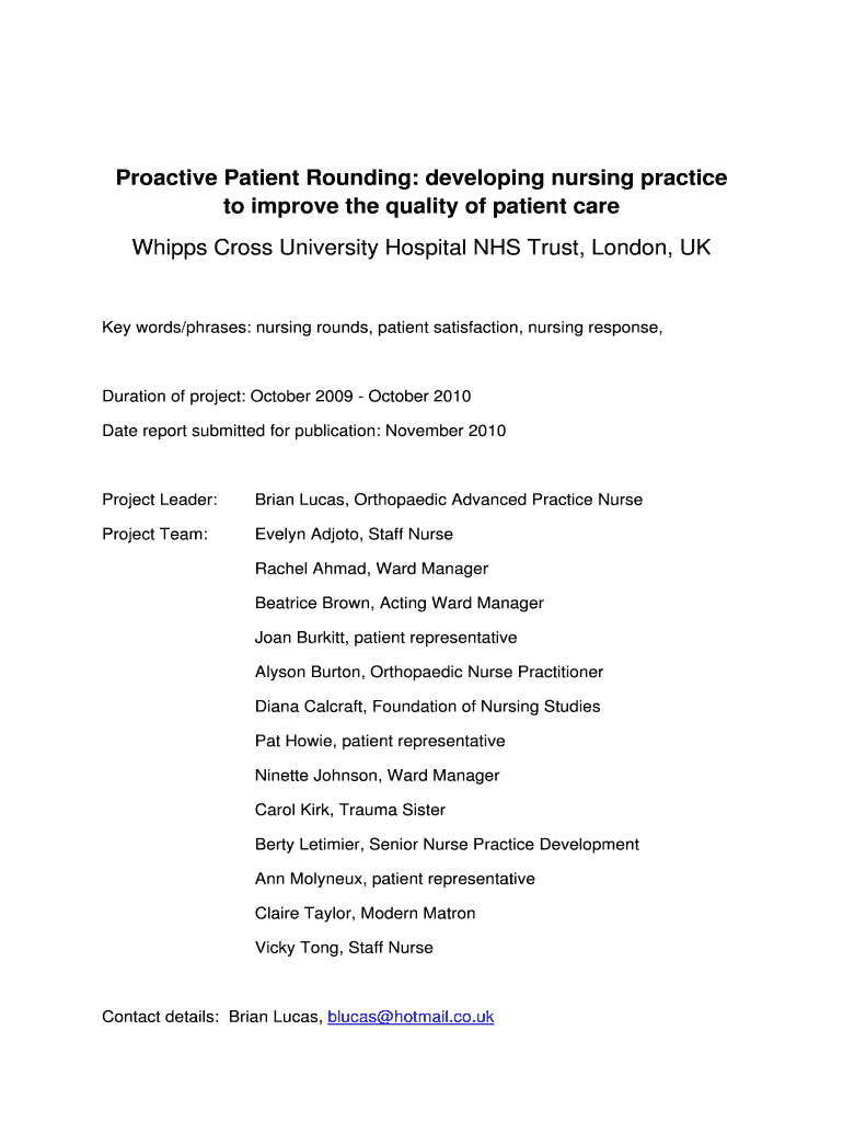 Fillable Online Proactive Patient Rounding: developing nursing practice ...