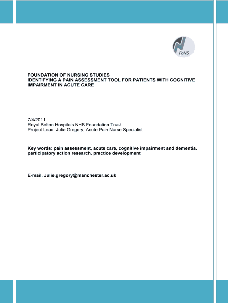 Fillable Online IDENTIFYING A PAIN ASSESSMENT TOOL FOR PATIENTS WITH COGNITIVE Fax Email Print ...