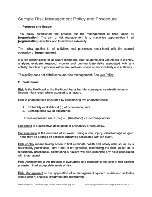 Fillable Online Sample Risk Management Policy and Procedure Fax Email ...