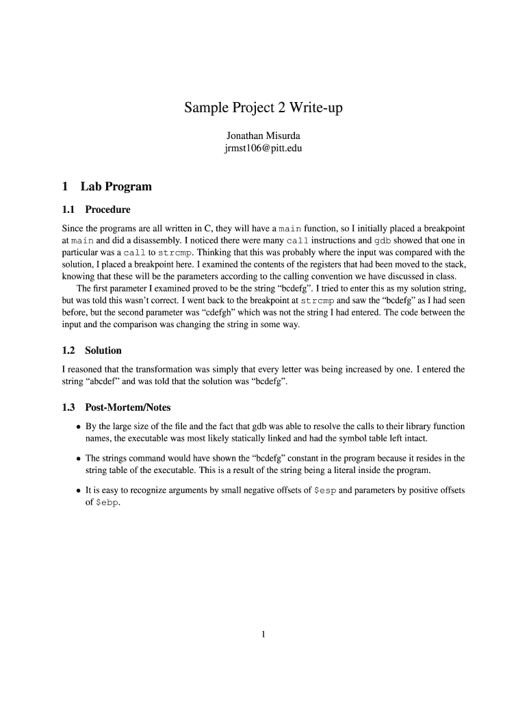 Fillable Online Sample Project 2 Write-up Fax Email Print - pdfFiller