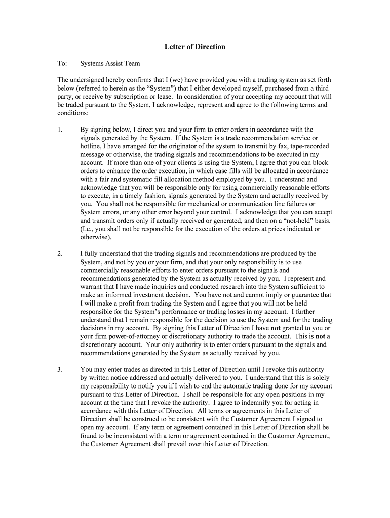 Fillable Online Letter of Direction Fax Email Print - pdfFiller