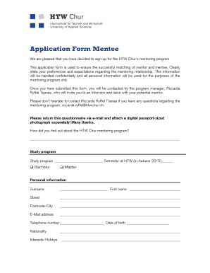 Fillable Online htwchur Application Form Mentee - HTW Chur Fax Email ...
