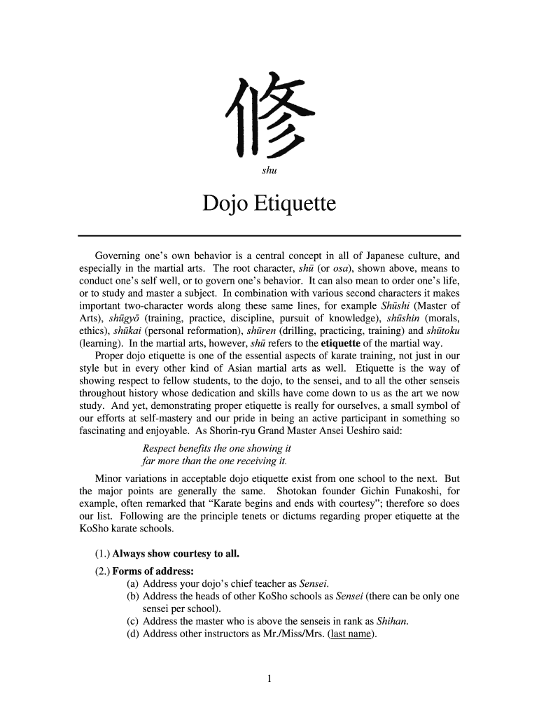 Fillable Online Dojo Etiquette Fax Email Print - pdfFiller