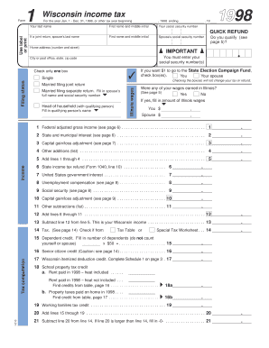 Fillable Online revenue wi 1998 Form 1 Wisconsin income tax - fillable ...