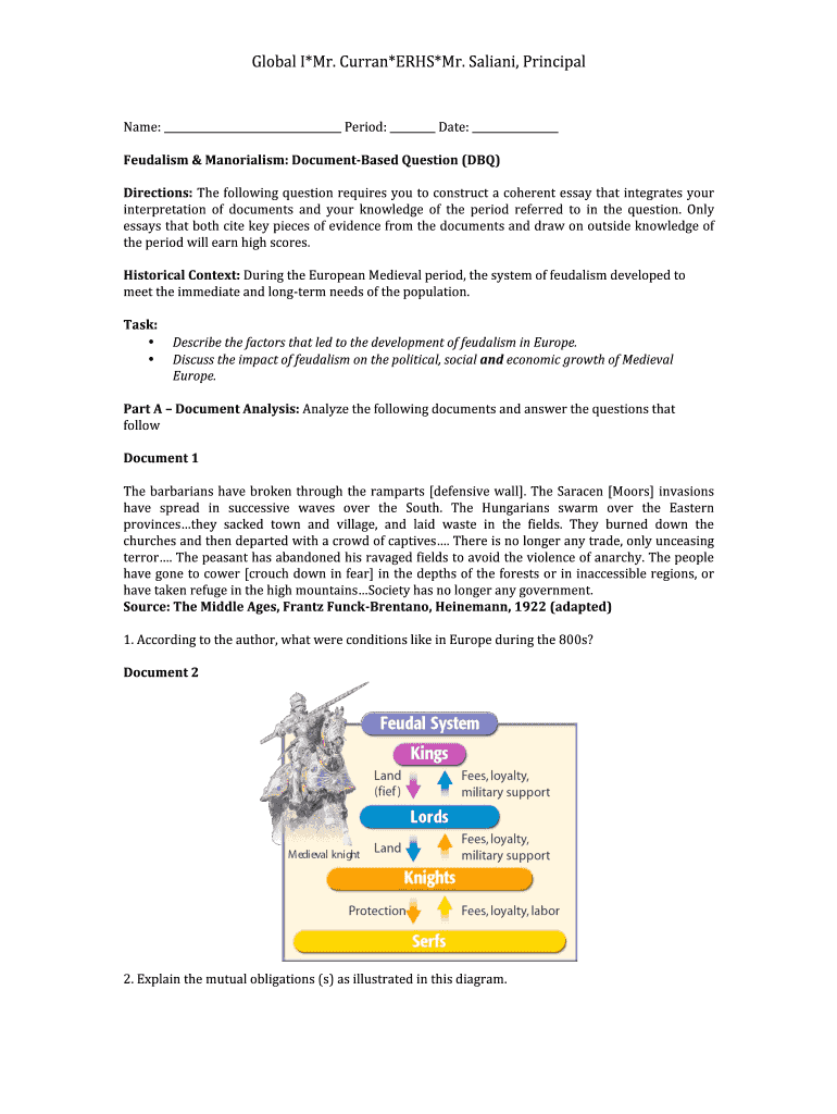 Fillable Online Feudalism DBQ Extra Credit - Eleanor Roosevelt High Fax ...