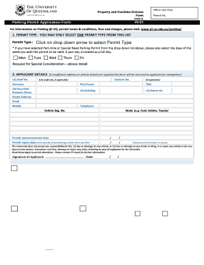 Fillable Online pf uq edu Parking Permit Application form - University ...