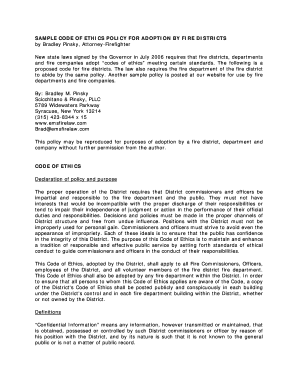 Fillable Online SAMPLE CODE OF ETHICS POLICY FOR ADOPTION BY FIRE ...