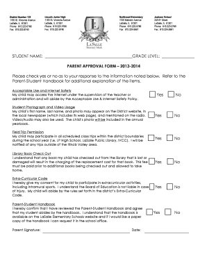 Fillable Online PARENT APPROVAL FORM 2013-2014 Ple - La Salle ...