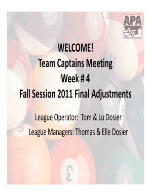 Fillable Online Team Captains Meeting Week # 4 Fall Session ... - Cape ...