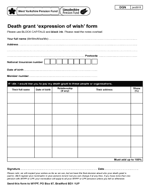 Fillable Online wypf org Death grant expression of wish form - WYPF ...