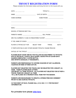 Tryout Registration Form - Fill Online, Printable, Fillable, Blank ...