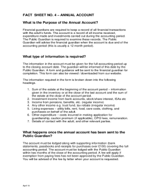 Fillable Online FACT SHEET 4 Annual Account b2012b - Office of the Public Guardian Fax Email ...