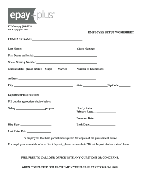 Fillable Online Employee Information - epay-plus Fax Email Print ...
