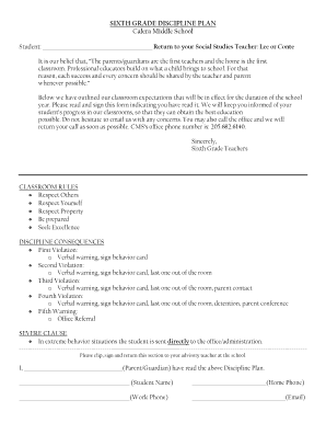 Fillable Online SIXTH GRADE DISCIPLINE PLAN Calera Middle School Fax ...