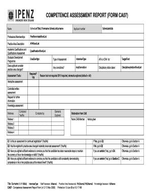 Fillable Online ieagreements COMPETENCE ASSESSMENT REPORT (FORM CA07 ...