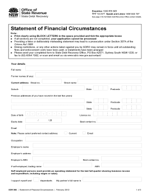 Fillable Online sdro nsw gov Statement of Financial Circumstances Fax ...