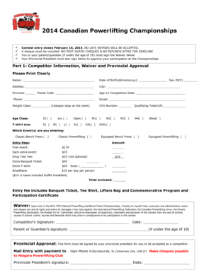 Fillable Online 2014 Canadian Powerlifting Championships - Ontario ...