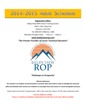 Fillable Online Baldy View ROP-Career Training Center 1501 S Bon Fax ...