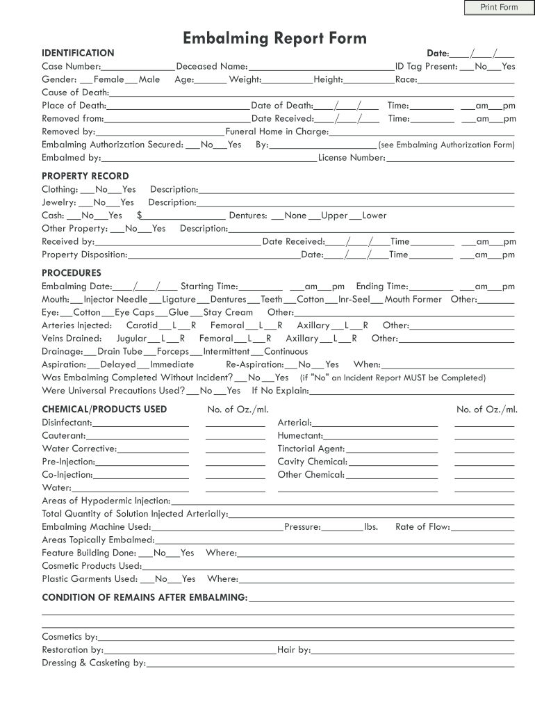 Embalming Report Fill Out Sign Online DocHub