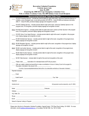 Fillable Online recreationunlimited Celebrity Sports Gala ...
