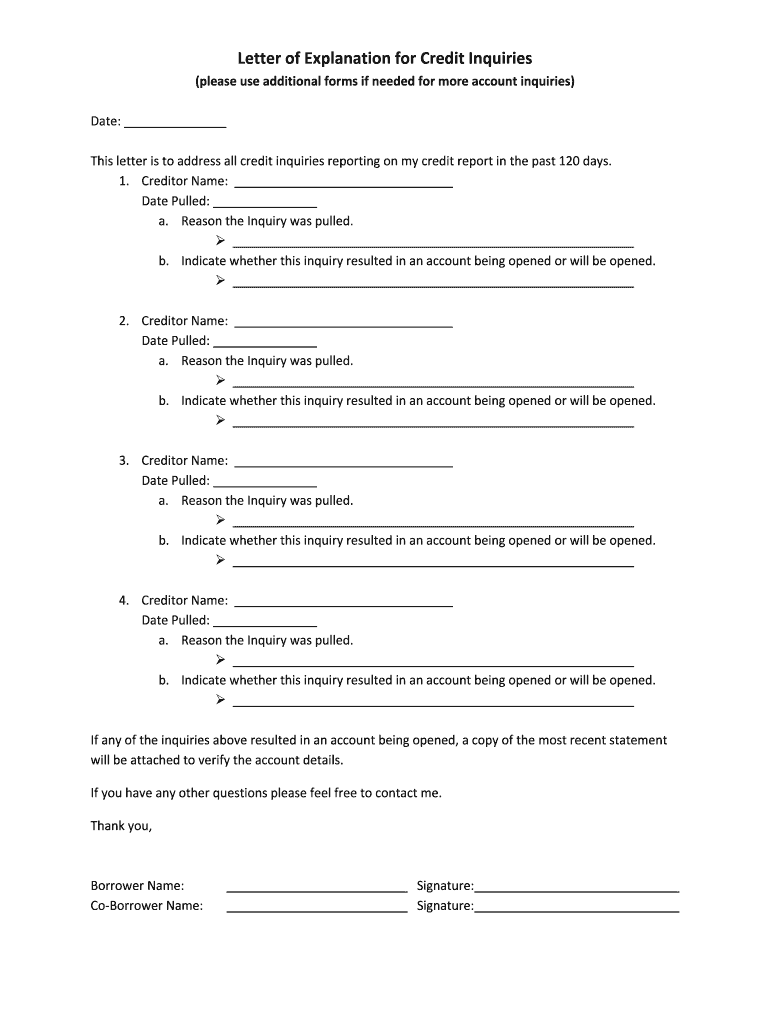 Credit Inquiry Letter Of Explanation Fill Out Sign Online DocHub