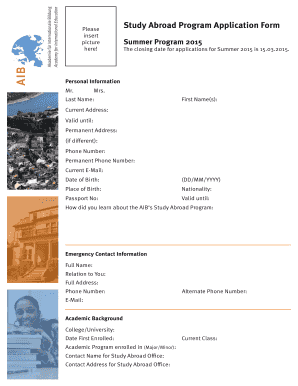 Fillable Online aib-studyabroad SABINA Application Form - AIB Fax Email ...