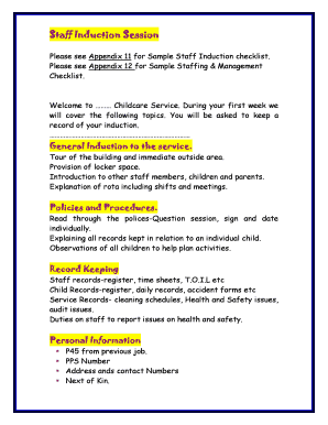 Fillable Online Staff Induction Session Fax Email Print - pdfFiller