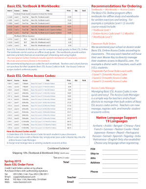 Fillable Online Basic ESL Order Form - Bilingual Dictionaries, Inc. Fax ...