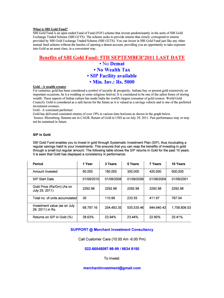 Fillable Online What is SBI Gold Fund Fax Email Print - pdfFiller