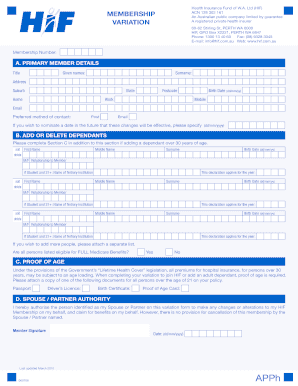 Fillable Online MEMBERSHIP VARIATION - HIF (Health Insurance Fund of ...