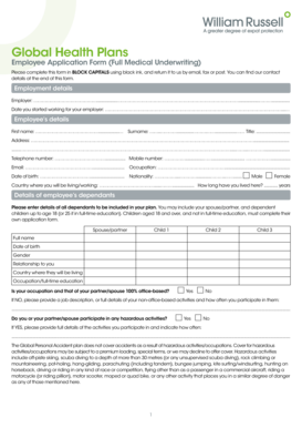 Fillable Online GLOBAL HEALTH EMPLOYEE APPLICATION FORM ... Fax Email ...