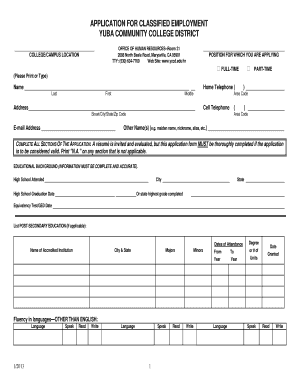 Bapplicationb For Classified Employment - Yuba Community College Bb ...