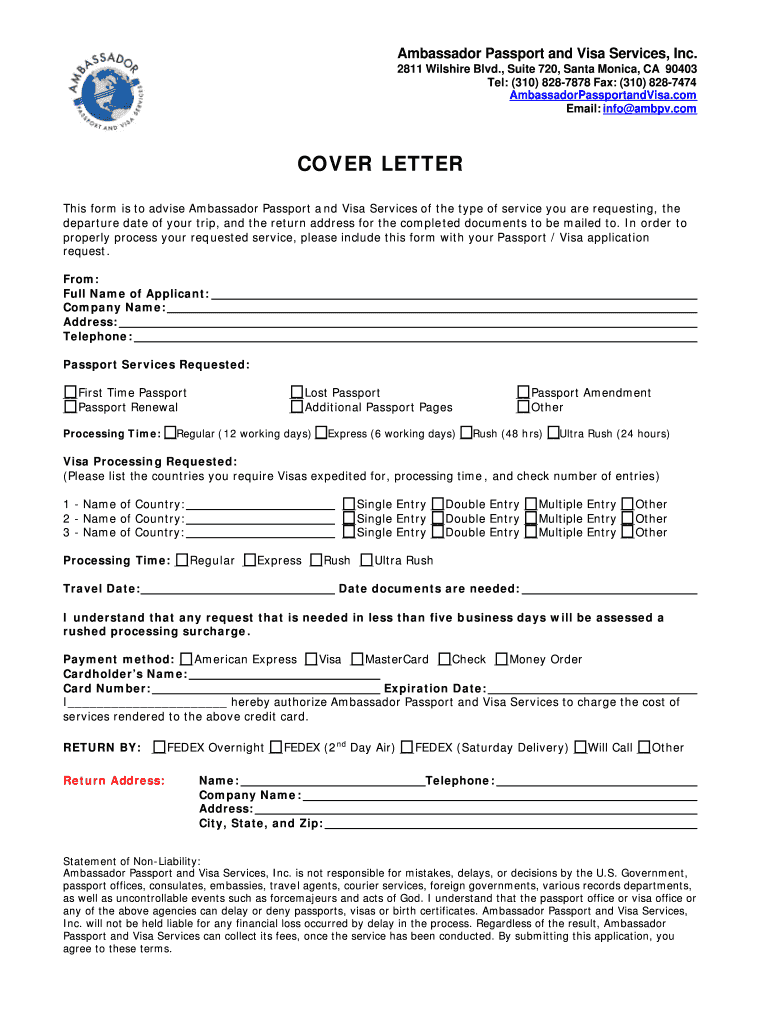 Cover Letter For Passport Application - Fill Online, Printable ...