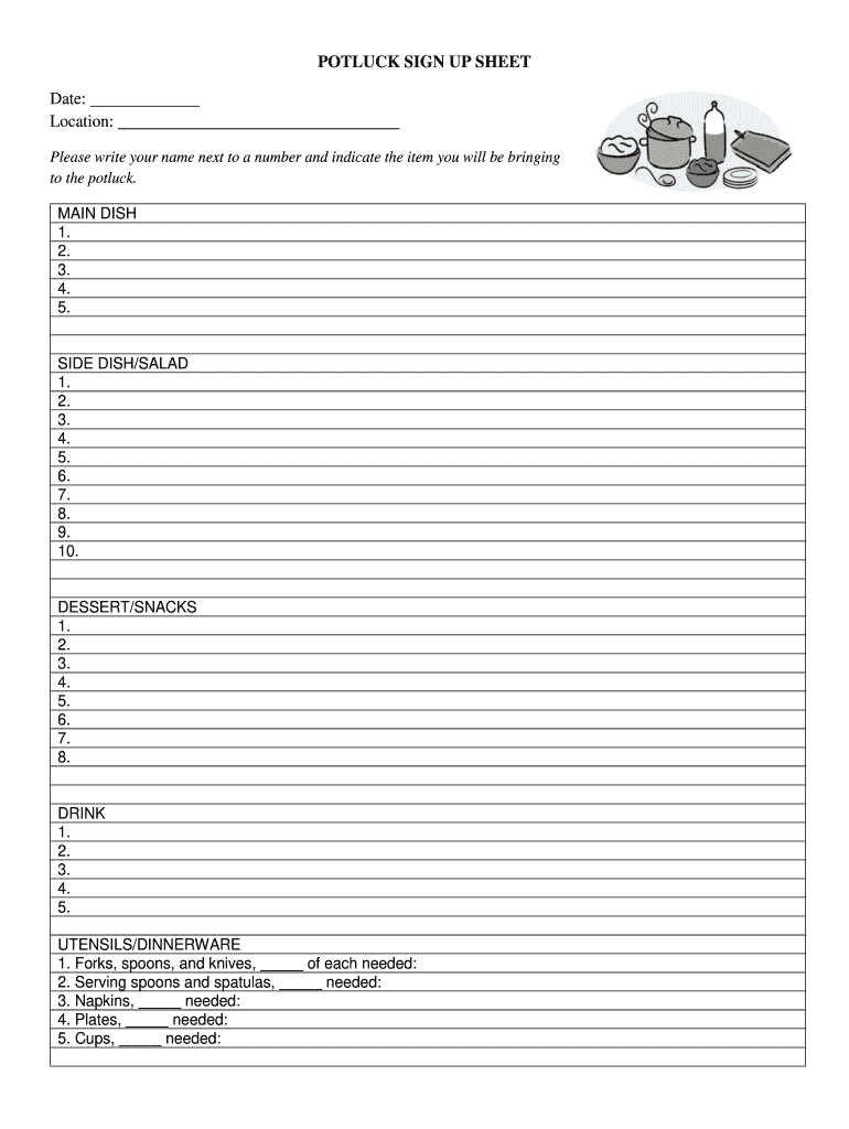 Potluck Sign Up Sheet Pdf Fill Online Printable Fillable Blank 